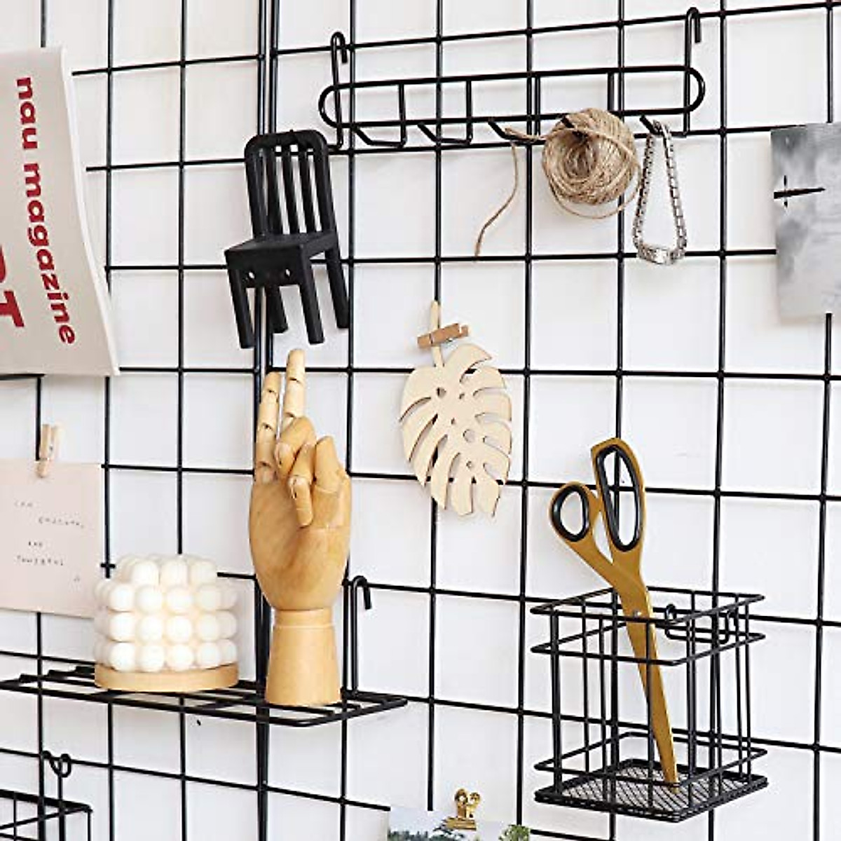 JOVONE Wall Grid Panel Basket,Display shelf,Pen Holder,Hooks Rack,Bookshelf,Wall Organizer For Home supplies,Set of 5 (Black)