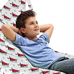 Lunarable Christmas Lounger Chair Bag, Werner Dogs in New Year Dress and Snowflakes Winter Noel Theme Cartoon, High Capacity Storage with Handle Container, Lounger Size, Cocoa Red Pale Blue