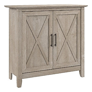 Bush Furniture Key West Small Storage Cabinet with Doors and Shelves in Washed Gray, 2 Door Accent Chest for Home Office, Living Room, Entryway