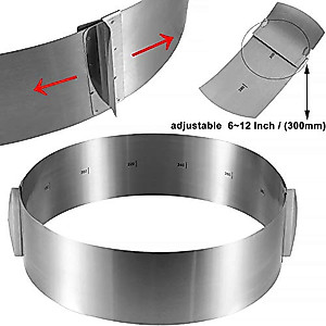 KOHAND 2 Pack 6-12 Inch Cake Ring Mold, Stainless Steel Adjustable Mousse Mould Pan for DIY Baking Pastry Decor