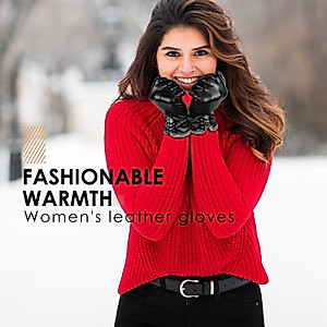 MAGILINK Womens Leather Gloves Fashion Cute, Gloves for Women PU Warm Wool Fleece Lined, Winter Gloves for Women Touchscreen Driving(Black-M)