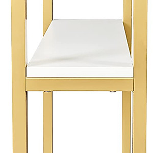 Holaki Vanity Set with 9 LED Lights,Modern White Gold Vanity Desk with Mirror,Cushioned Stool,A Drawer & 4 Open Shelves,Makeup Table,Vanity Dressing Table for Women,Girls Gifts,Adjustable Brightness