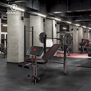 Marcy Pro 14 Gauge Durable Steel Standard Adjustable Weight Bench Press Training with 80 Pound Weight Set for Home Gym Setups, Black