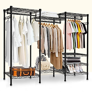 Hestiasko M3 Wire Garment Rack Heavy Duty Clothes Rack with 8 Tiers Adjustable Wire Shelving and 4 Hanging Rods/Freestanding Metal Wardrobe Closet Max Load 800lbs 68.5" L X 17.8" W X 75.0" H