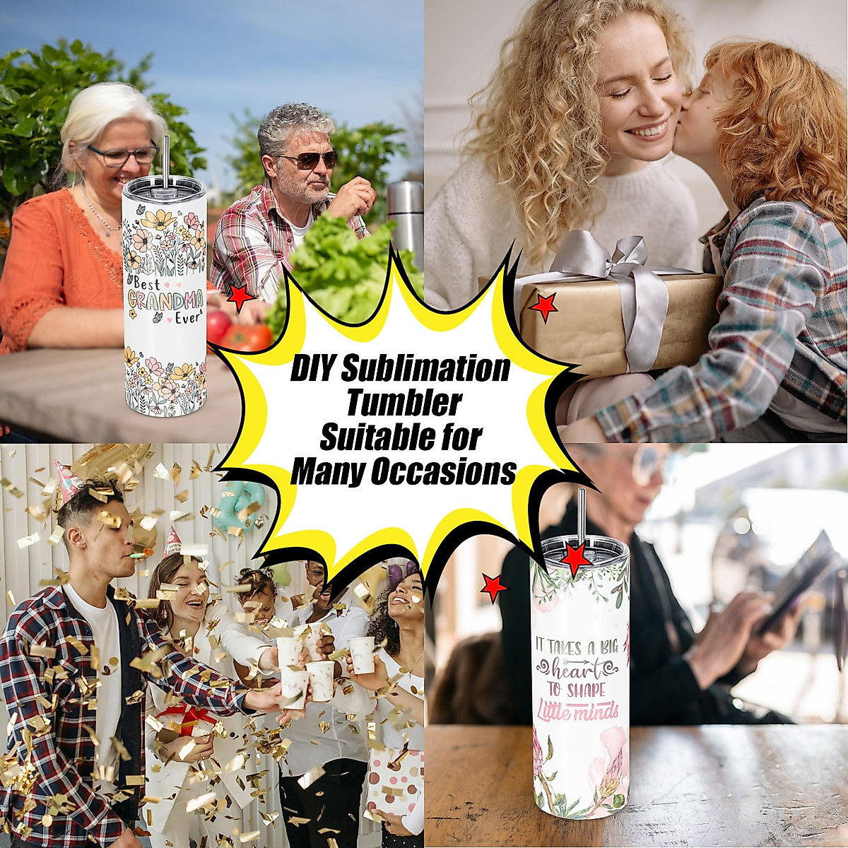 Maucircol 50 Pack Sublimation Tumblers Bulk, 20 oz Skinny Straight Sublimation Tumbler Blank, Stainless Steel Sublimation Cups with Lid and Straw, Shrink Wrap, Sublimation Paper, Individually Boxed