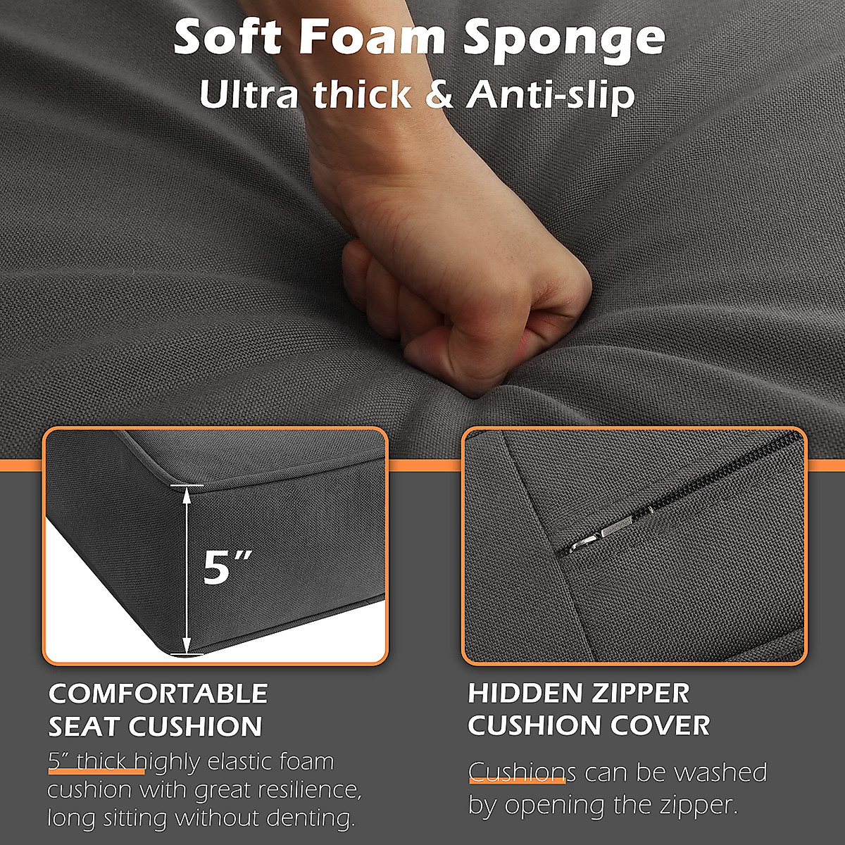 Betterhood Aluminum Patio Furniture Set, Modern Outdoor Seating with Upgrade Cushion & Wide Armrest, Patio Sofa for Balcony, Garden,Additional Dust Cover, Dark Grey