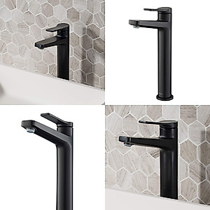 Kraus KVF-1400MB-PU-10MB Indy Single Handle Vessel Bathroom Faucet and Pop Up Drain, Matte Black