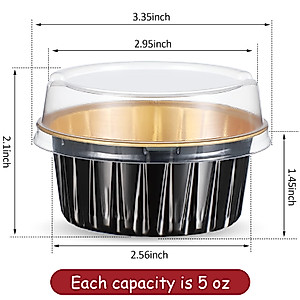 150 Count Aluminum Foil Baking Cup Disposable Ramekins with Lids 5oz Mini Cupcake Liners Flan Mold Mini Cake Pans with Lids Disposable Cake Tins for Pudding Desert Creme Brulee (Black, Gold)