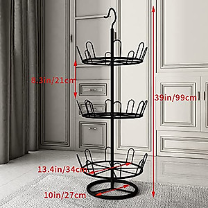 TANGGU Spinning Round Shoe Organizer Rack,Revolving Shoe Rack Iron Shoe Tree Rack,Standing Circular Shoe Rack Rotating Shoe Rack(3 Tier,Black)