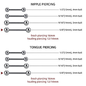 FINE4U 14G Nipple | Tongue Rings Piercing Jewelry Titanium - ASTM F136 Titanium Straight Barbell for Women & Men, Internally Threaded Hypoallergenic (14G × 16mm × 5mm)