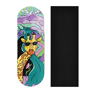 Teak Tuning Premium Fingerboard Graphic Deck, Graffiti Giraffe - 32mm x 97mm - Heat Transfer Graphics, Pro Shape & Size - Pre-Drilled Holes - Includes Prolific Foam Tape