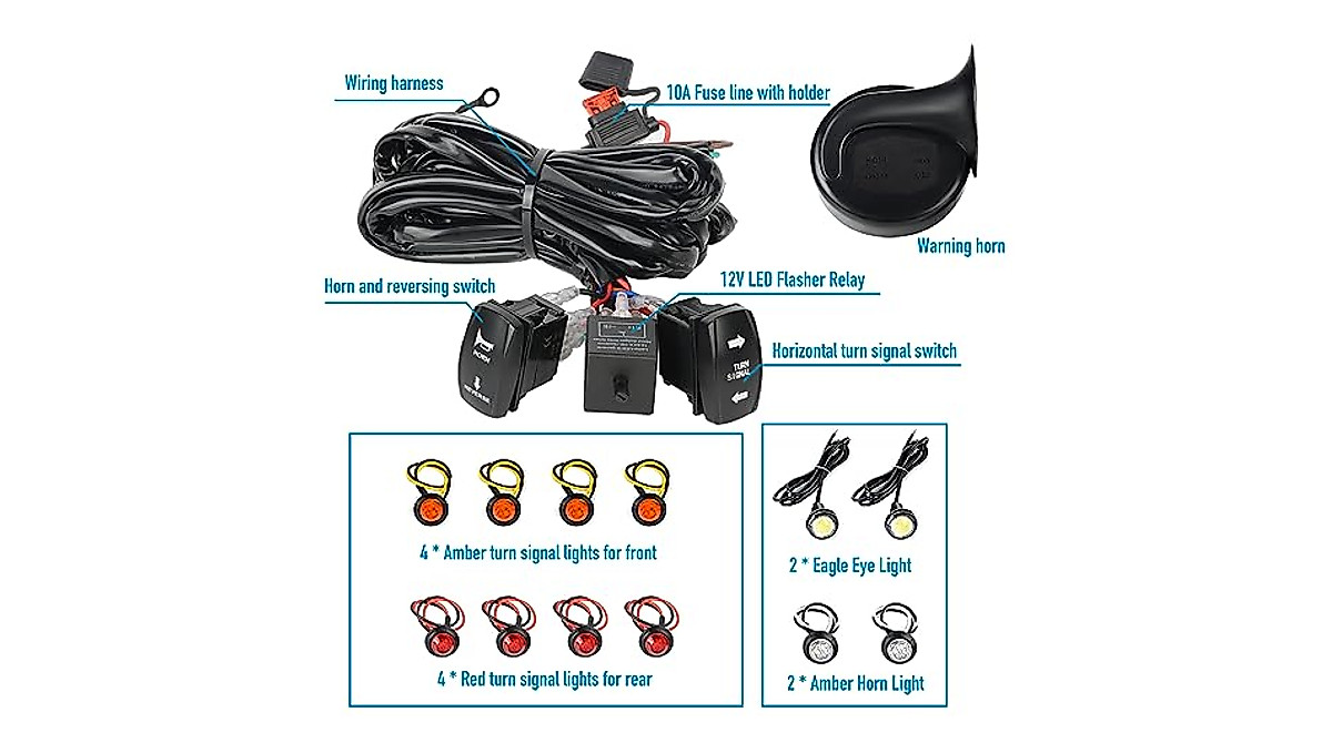 UTV ATV Horn Kit & Turn Signal Kit for Polaris RZR & More - Easy Install