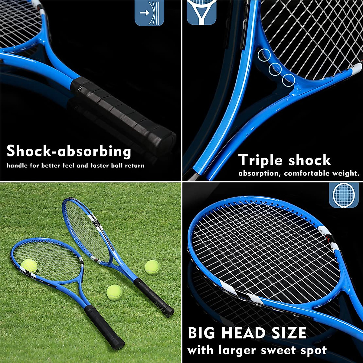 Layway Tennis Rackets 2 Players Recreational for Beginners ,Pre-Strung 27 Inch Light Adult Racquet Set for Women Men with Tennis Balls,Overgrips and Carry Bag (Blue)