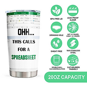 Pudmaple Excel Mug, Spreadsheet Mug, Accountant Gifts for Women/Men, Spreadsheets Gift Funny, This Calls for a Spreadsheet Mug, Excel Shortcut, Gifts for Accountant/CPA/CFO/Coworker Tumbler 20oz