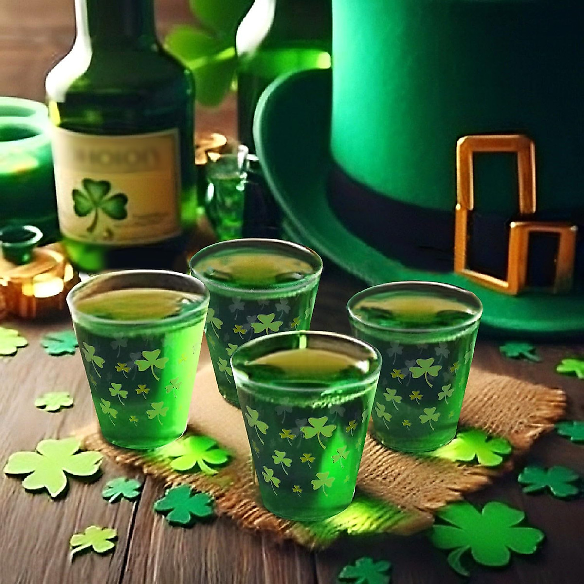 Party Essentials 40Count Hard Plastic 2 oz Printed Shot Glasses, Shamrocks, Clear