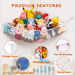 X-Large Stuffed Animal Net Hammock Corner (Min 3’6” Right-angled Corner Space Each Side) Toy Organizer for Plushies Hanging Holder for Organizing your Teddy and Squishmallow (White, X-Large)