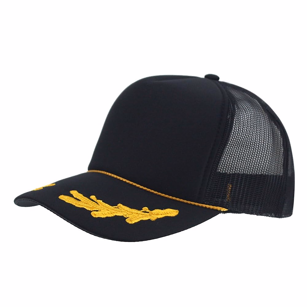 The Vintage Year High Crown Foam Mesh Camouflage Oak Leaves Captain Trucker Hat Baseball Cap (Black/Gold)