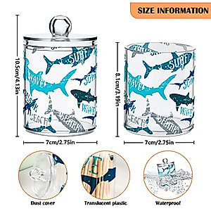 xigua 2 Pack Blue & White Shark Apothecary Jars with Lid, Qtip Holder Storage Jars for Cotton Ball, Cotton Swab, Cotton Round Pads, Clear Plastic Canisters for Bathroom Vanity Organization (10 Oz)