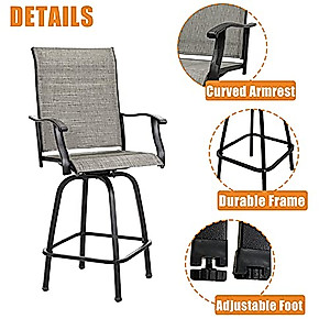 MOLANEPHY Outdoor Swivel Bar Stool Set of 2, High Patio Bar Chairs, All Weather Furniture Breathable Textilene for Bistro Lawn Backyard, Gray (2)