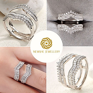 Newshe Cubic Zirconia Curved Bridal Ring Enhancer Guard for Women Engagement Rings White Gold 5A 925 Sterling Silver Size 7