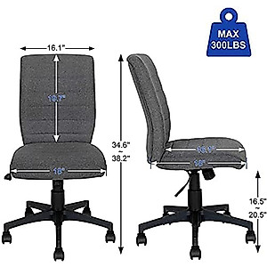 Ergonomic Home Office Desk Chair – Computer Mesh Adjustable Task Swivel Tilt Tension Armless Cushion Mid-Fiber Mesh Lumbar Support (Dark Gray)