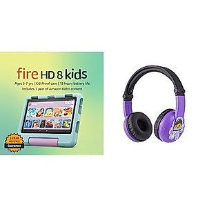 Kids Tablet Bundle: Includes Amazon Fire HD 8 Kids tablet |32 GB | Disney Princess & Made for Amazon, Kids Bluetooth Headset Ages (3-7) | Purple