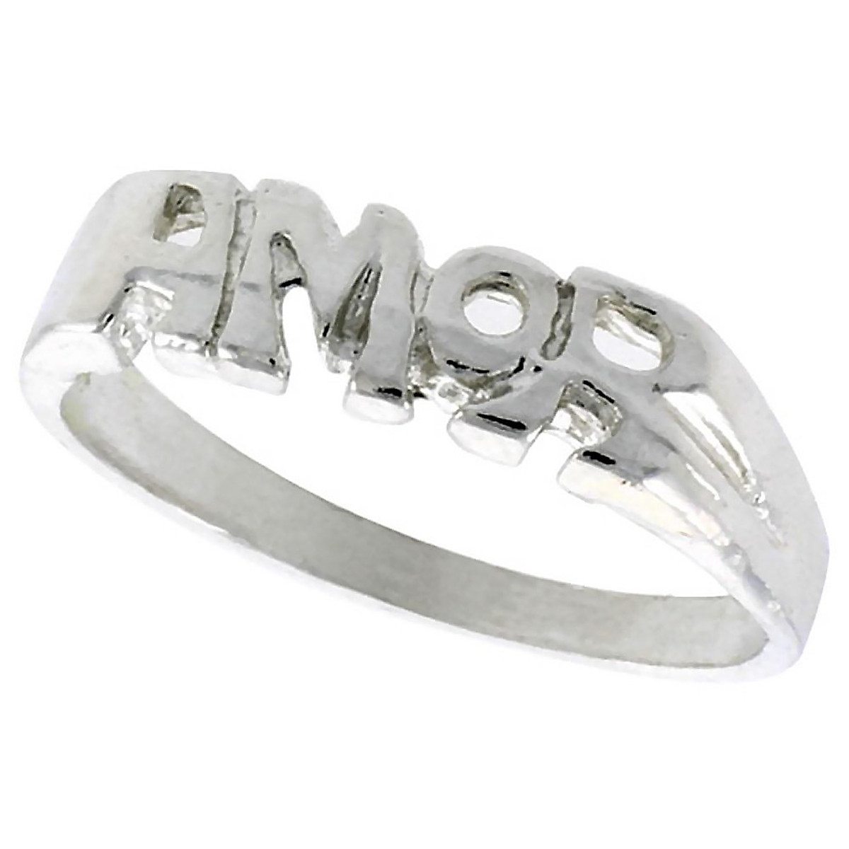 Sterling Silver AMOR Ring Polished finish 3/16 inch wide, size 7