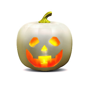 ANIMAT3D Jabberin Jack Talking Animated White Pumpkin with Built in Projector & Speaker Plug'n Play