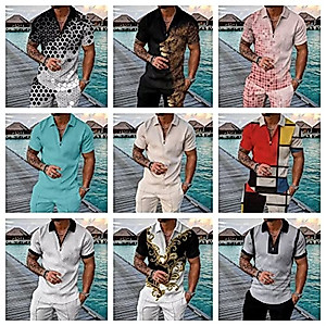 BIRW L Pink Mens Short Sets 2 Piece Outfits Fashion Summer Tracksuits Casual Set Polo Shirt Short Sleeve and Shorts Set