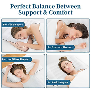 HOMBYS Ultra Thin Flat Bed Pillow for Stomach and Back Sleepers,Standard Size Down Alternative Cervical Pillow for Neck Pain, 100% Cotton Shell, White,2.5 inch