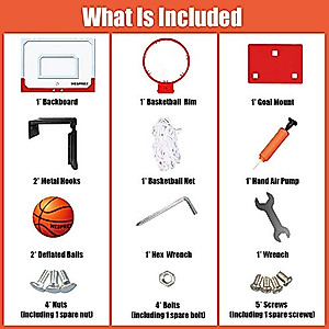WESPREX Indoor Mini Basketball Hoop Set for Kids with 2 Balls, 16" x 12" Basketball Hoop for Door, Wall, Living Room, Office with Complete Accessories, Basketball Toy Gift for Boys and Girls - Red