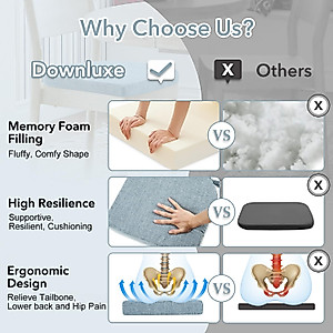 downluxe Indoor Chair Cushions for Dining Chairs, Soft and Comfortable Textured Memory Foam Kitchen Chair Pads with Ties and Non-Slip Backing, 16" x 16" x 2", Light Blue, 4 Pack