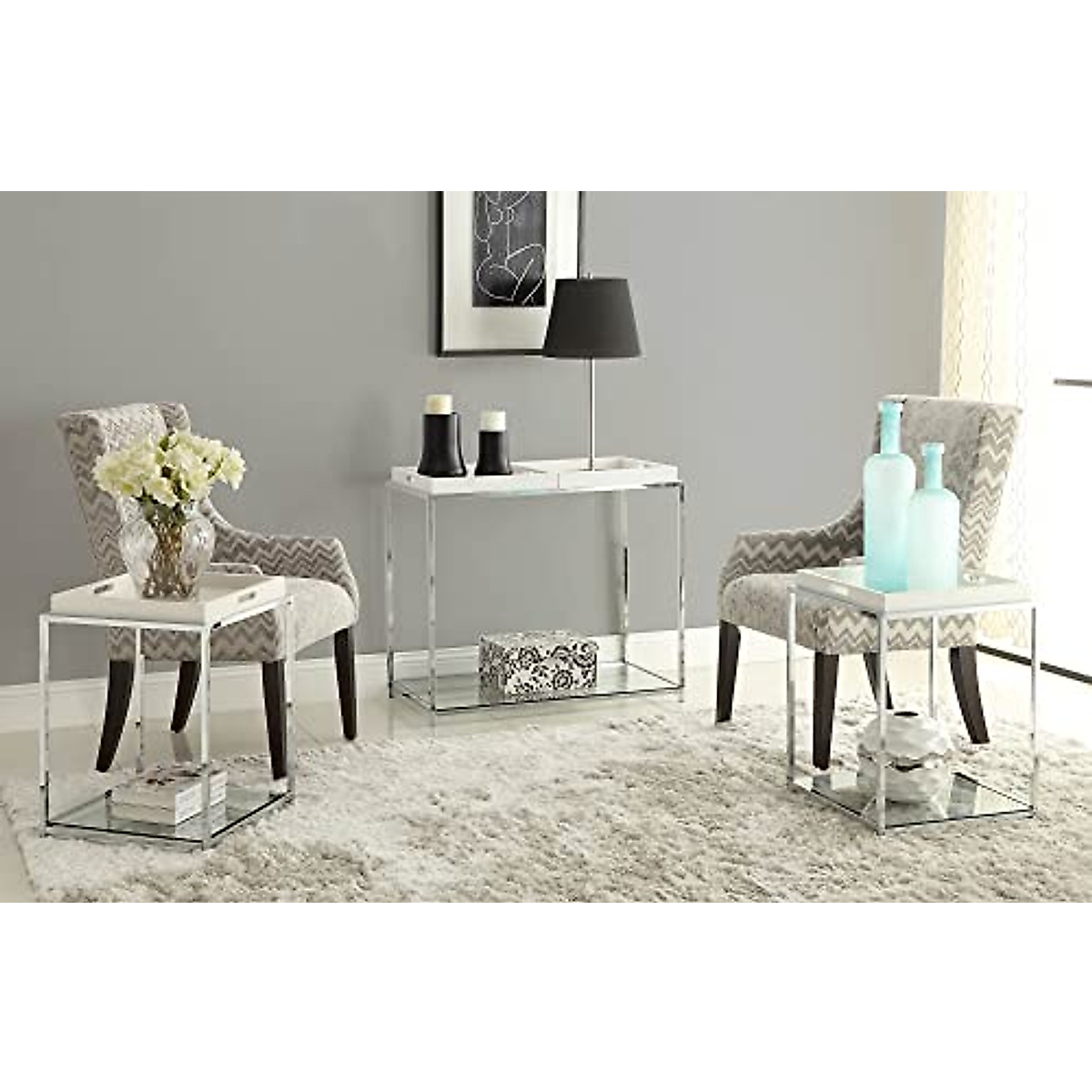 Convenience Concepts Palm Beach Coffee Table with Shelf and Removable Trays, White
