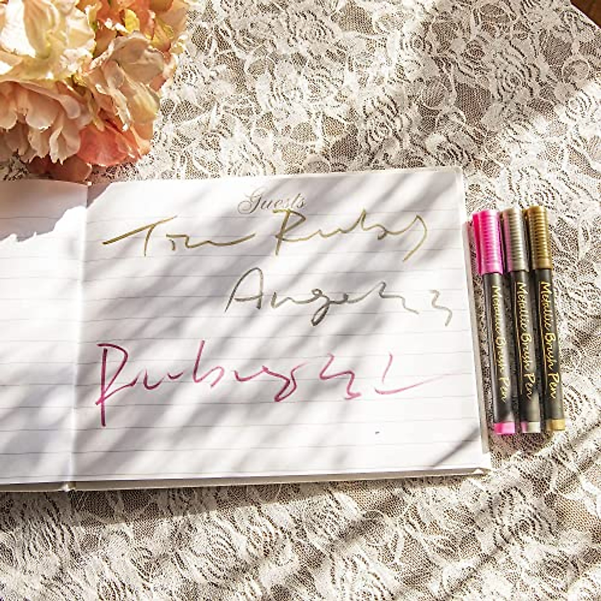 VENY TAYA Elegant Wedding Guest Book with 3 Metallic Pens, Hardcover Guest Book Wedding Reception, Sign in Polaroid Photo Guest Book, 9.8” x 7.9”, 96 Pages