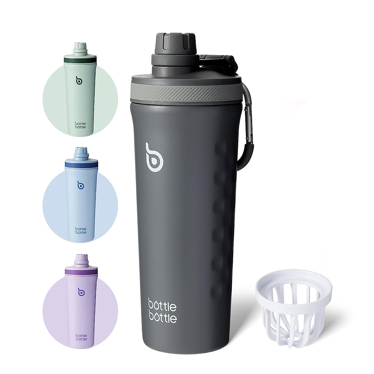 BOTTLE BOTTLE 26 oz Insulated Shaker Bottle Stainless Steel Water Bottle with Wire Whisk, Reusable Protein Shaker Gym Water Cup Grey