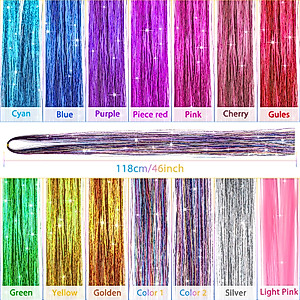 Mckanti 14 Colors Hair Tinsel Kit with Tool, 47 inch 2800 Strands Extensions for Women Girls, Fairy Glitter Sparkling Shiny Colorful Synthetic Party Daily Life Fashion