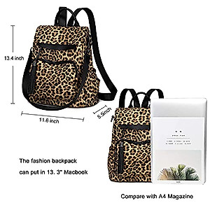 Women Backpack Purse Fashion PU Leather Casual Backpack Shoulder Bag Travel Daypack (Leopard-Brown)