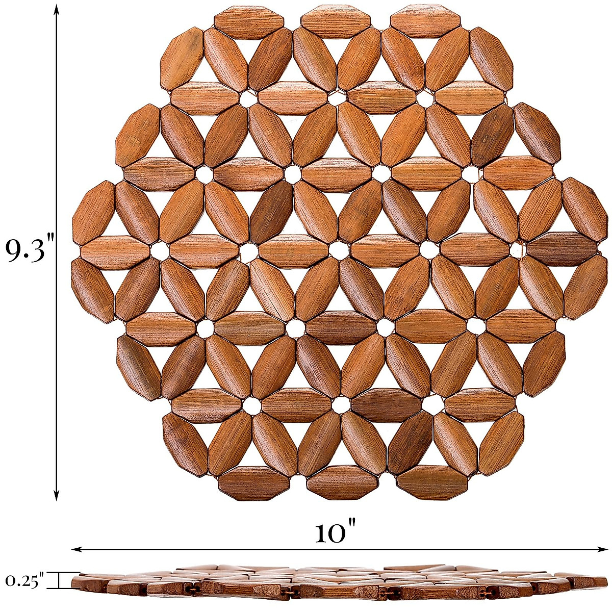 Tlence 8 Pack Bamboo Trivet Mat, Bamboo Hot Plate Pad, Heat Resistant Table Counter Protector, Coaster for Hot Tea Coffee Pot Plates Pans Bowls, Festive Design Table Décor, Kitchen Gift Idea