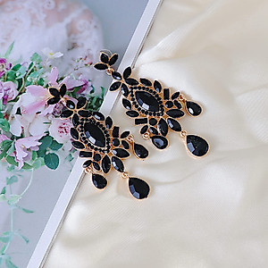 GONGZHU Crystal Statement Earrings for Women Bohemian Rhinestone Earrings Drop Chandelier Earrings Gold Black Tone(52941-GDBK)