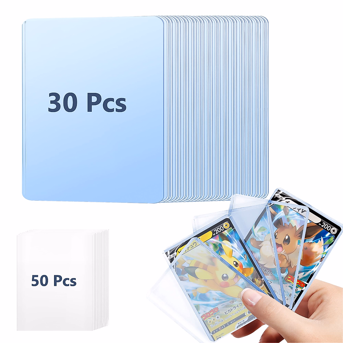 YEIO Top Loaders for Cards,Hard Card Sleeves PVC Trading Card Holder Clear Protective Sleeves Holder for Baseball Card,Sports Cards, Trading Card, Game Card 3 x 4 Inch (30 Pcs+50 Penny Sleeves)
