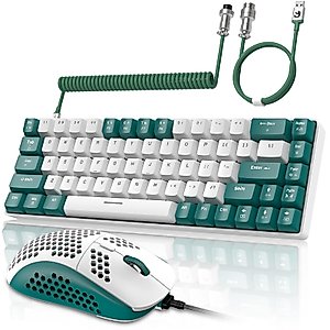 ZIYOU LANG RK-T8PR0 Wired 65% Mechanical Gaming Keyboard and Mouse Combo with RGB LED Backlit Anti-ghosting TKL Mini 68 Key Coiled C to A Cable Tactile Blue Switch for PS4 PS5 Xbox PC Mac Gamer(Green)