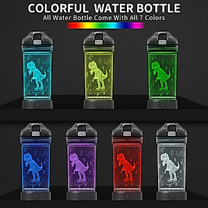 Lightzz Kids Watter Bottle，3D Dinosaur Cup with LED Illusion Light with 7 Color Changing Light - 14 0z BPA Free - Creative Travel Cup Dinosaur Gift for School Kid Boy Holiday