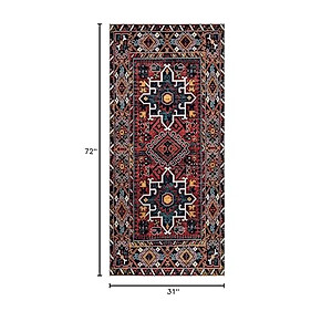 Ottomanson Machine Washable Wrinkle Free Oriental Design Cotton 3x6 Traditional Flatweave Area Rug for Living Room, Bedroom, Kitchen, Bathroom, 2'7'' x 6', Red