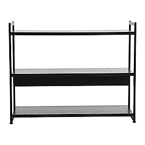 Household Essentials 3 Tier Wide Book Shelf, Medium, Black Oak Finish
