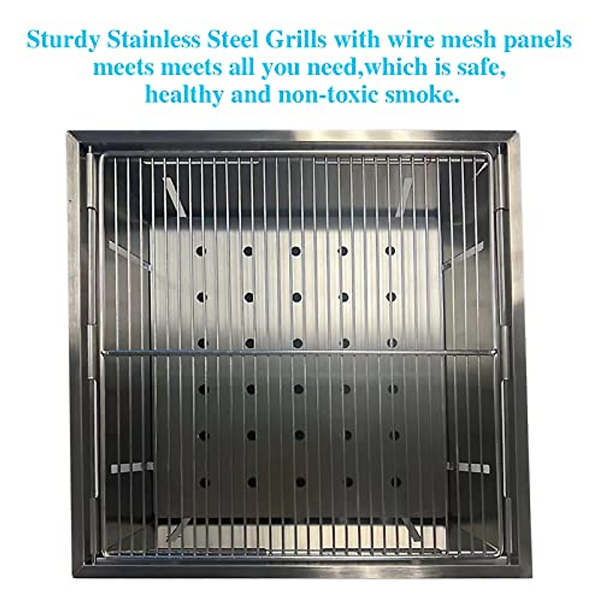 SEHOMY Portable Charcoal Grills 14.3", Folding Smoker Camping BBQ Grill Stainless Steel, Barbecue outdoor Grilling for Hiking Picnics Garden Travel Patio Backyard, Household grills outdoor cooking