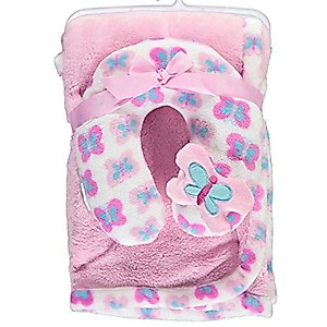 Cribmates Blanket with Neck Support, Pink/Blue/White Butterfly