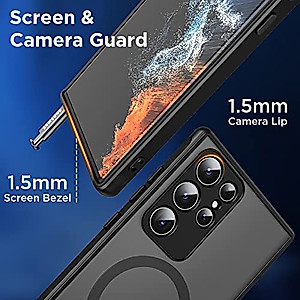 LEKEVO Magnetic Case Designed for Samsung Galaxy S22 Ultra Case [Compatible with Magsafe] Translucent Matte Hard Back with Soft Edge Slim Thin Shockproof Phone Cover (Black)