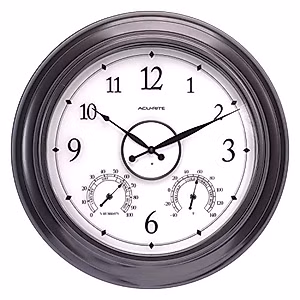 AcuRite 75133M LED Illuminated Outdoor Clock with Temperature and Humidity, 24", Black