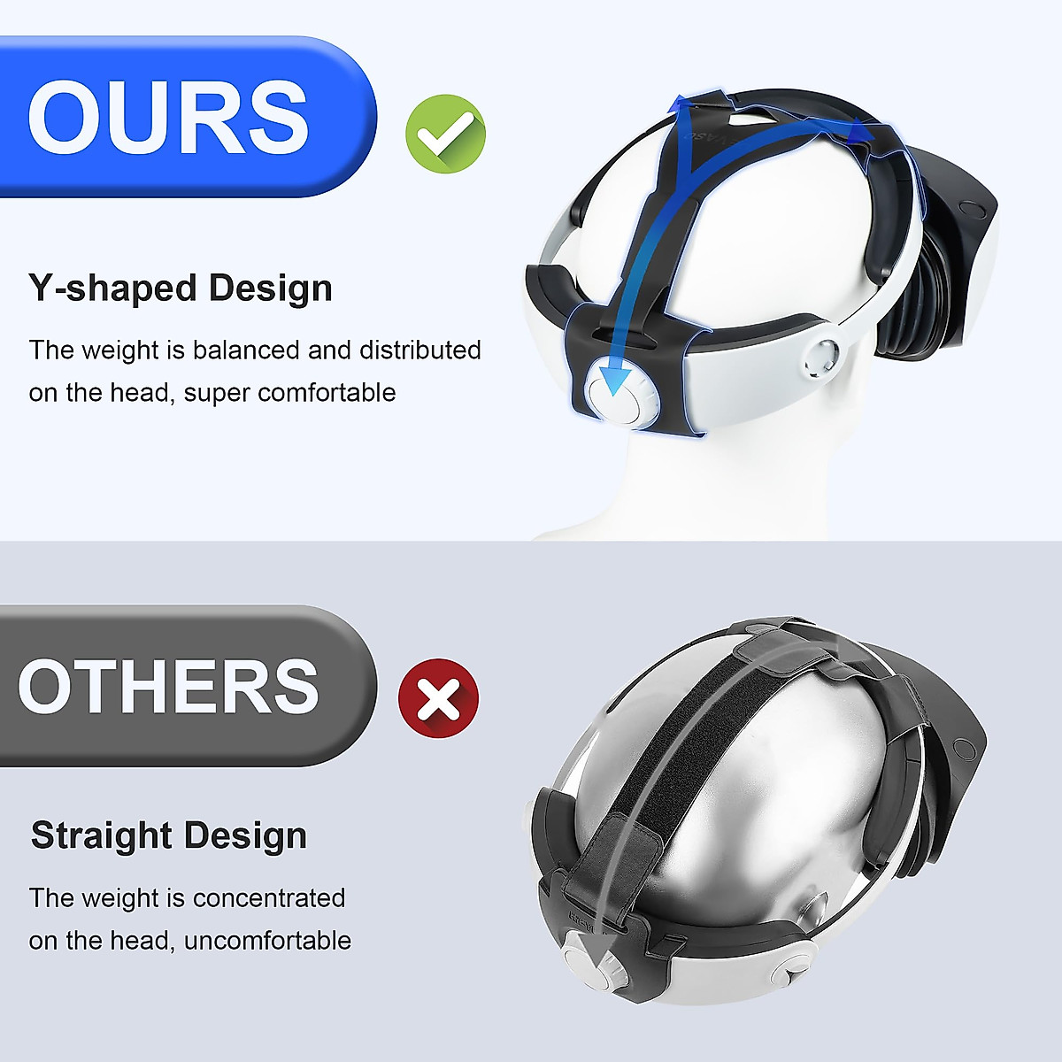Adjustable Head Strap for PlayStation VR2, Double-Sided PU Soft PS VR2 Strap, Enhanced Comfort for VR2 Headset, Lightweight Reduce Head Pressure Accessories for PS5 VR2
