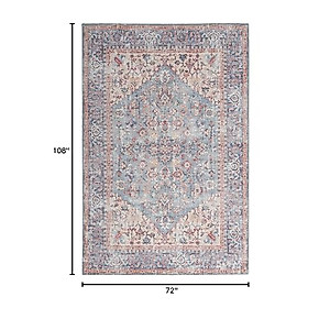 Nicole Curtis Machine Washable Series 1 Traditional Blue/Multi 6' x 9' Area -Rug, Easy -Cleaning, Non Shedding, Bed Room, Living Room, Dining Room, Kitchen (6x9)